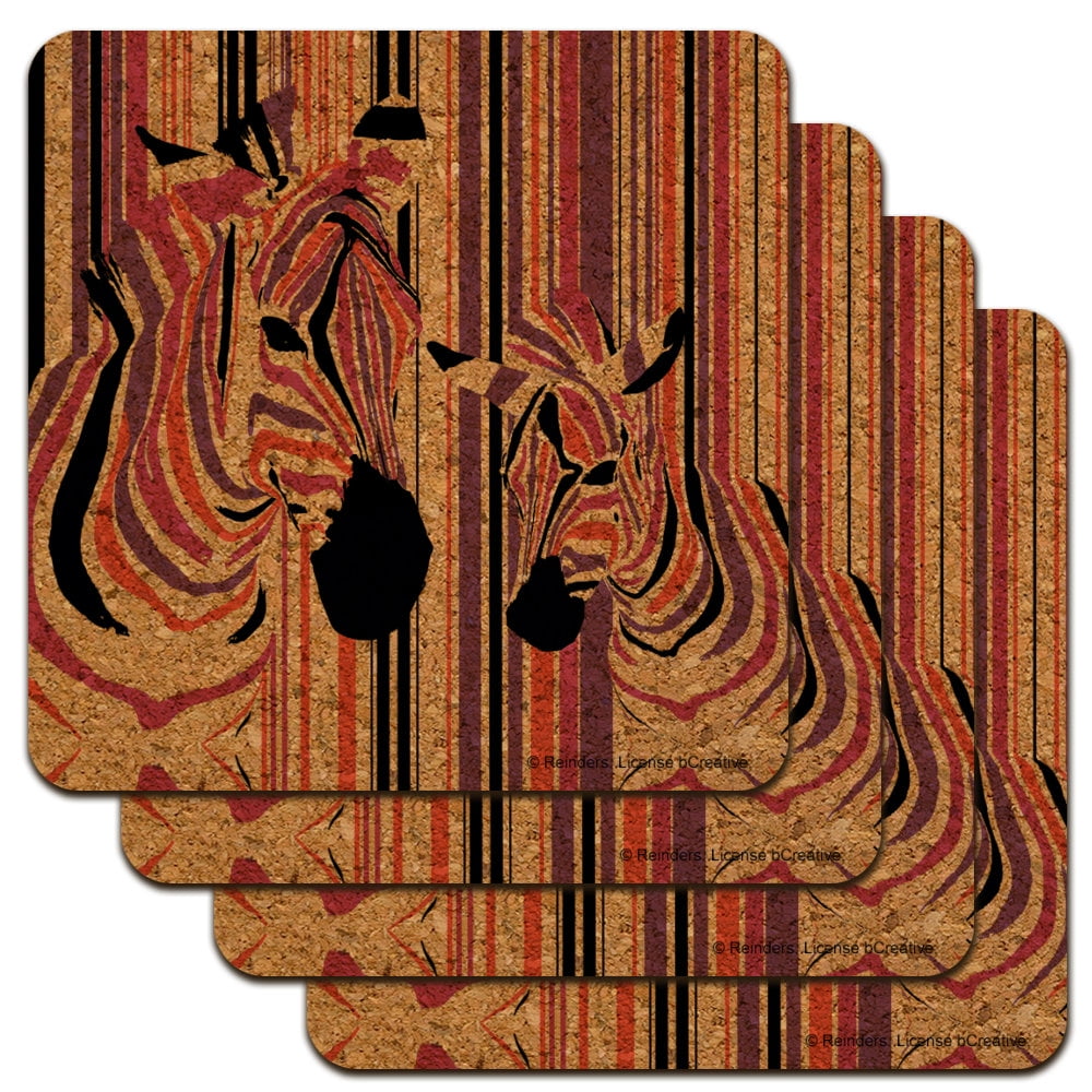Zebra Stripes Pink Purple Orange Low Profile Novelty Cork Coaster Set ...