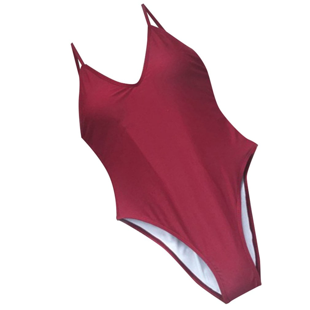 Sweet Candy Color One-piece Swimming Suit Solid Color Women Swimsuit ...