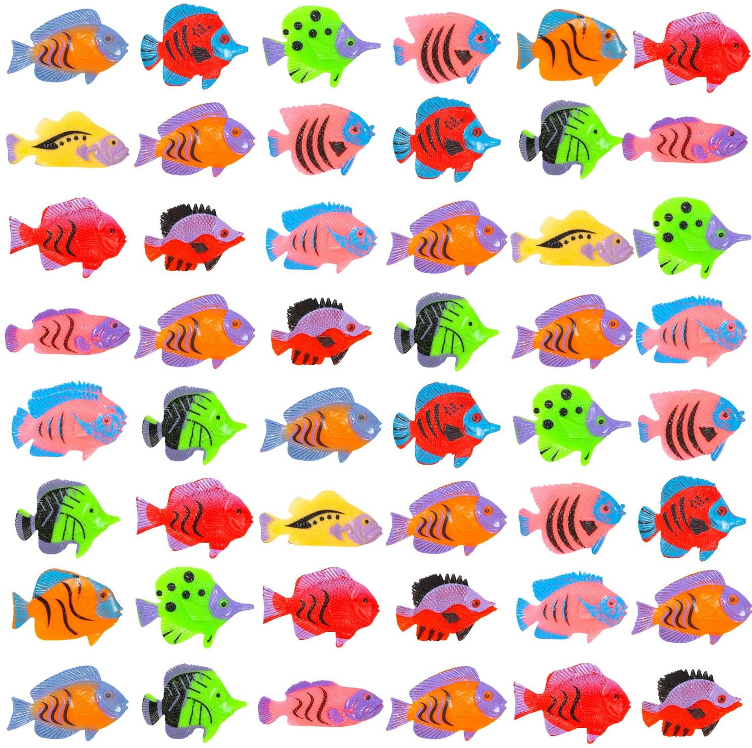 48 Pcs Toy Fish Tropical Fish Figure Play Set Plastic Sea Animals ...