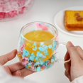 Double Layer Glass Cup Double-wall Glass Mug with Dried Flower Design ...