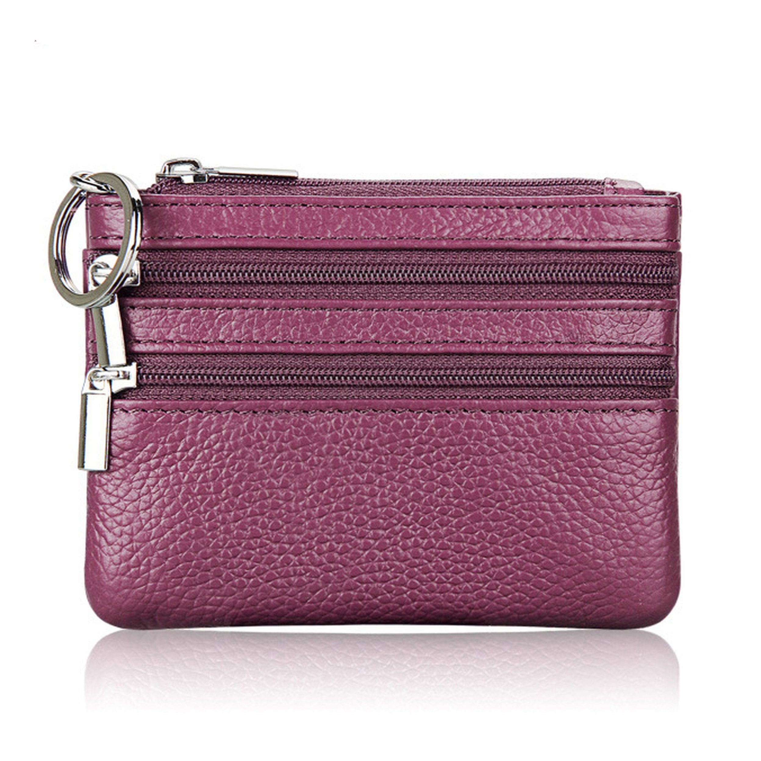 Ayli Mini Leather Wallet Coin Purse 3 Zipper Pockets Key Ring Mini ...