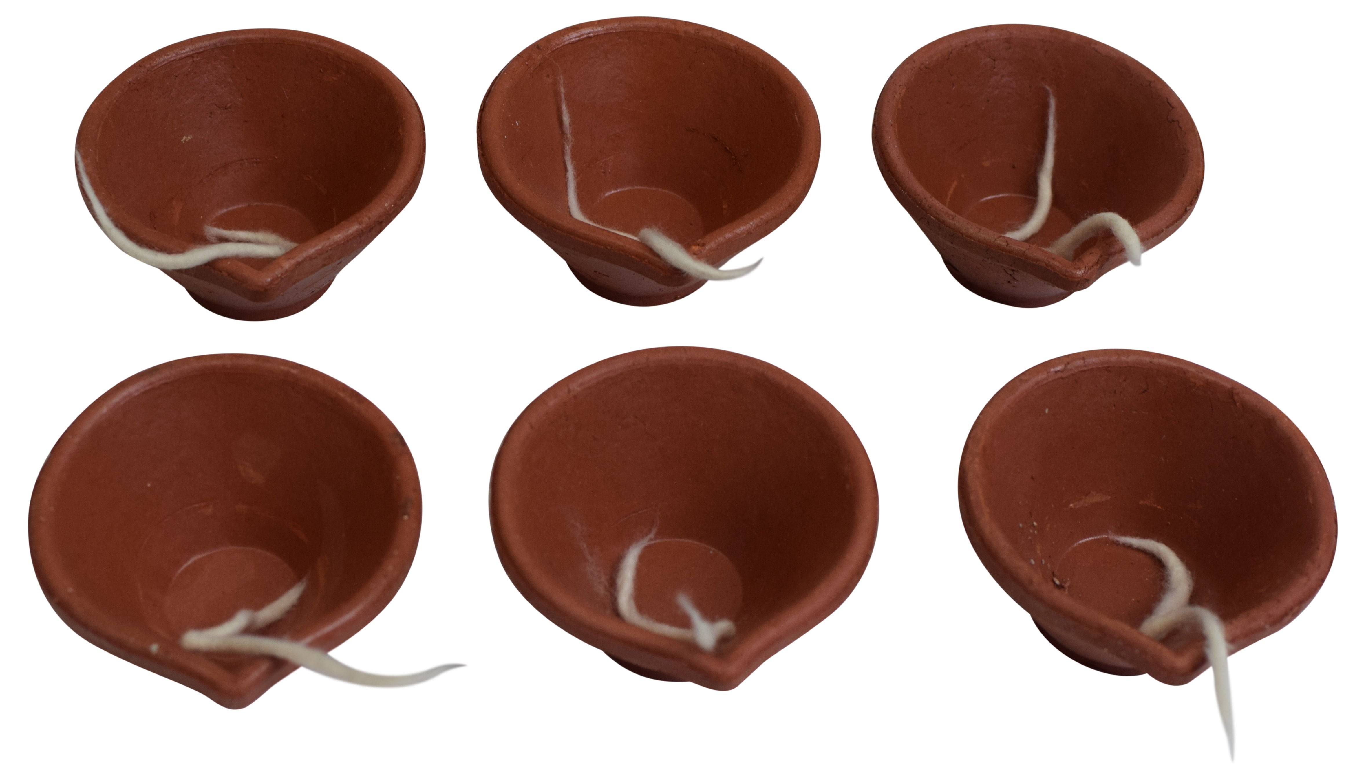 Diwali 6 Pc Set Clay Diya with Cotton Wicks Handmade Earthen Oil Lamp ...