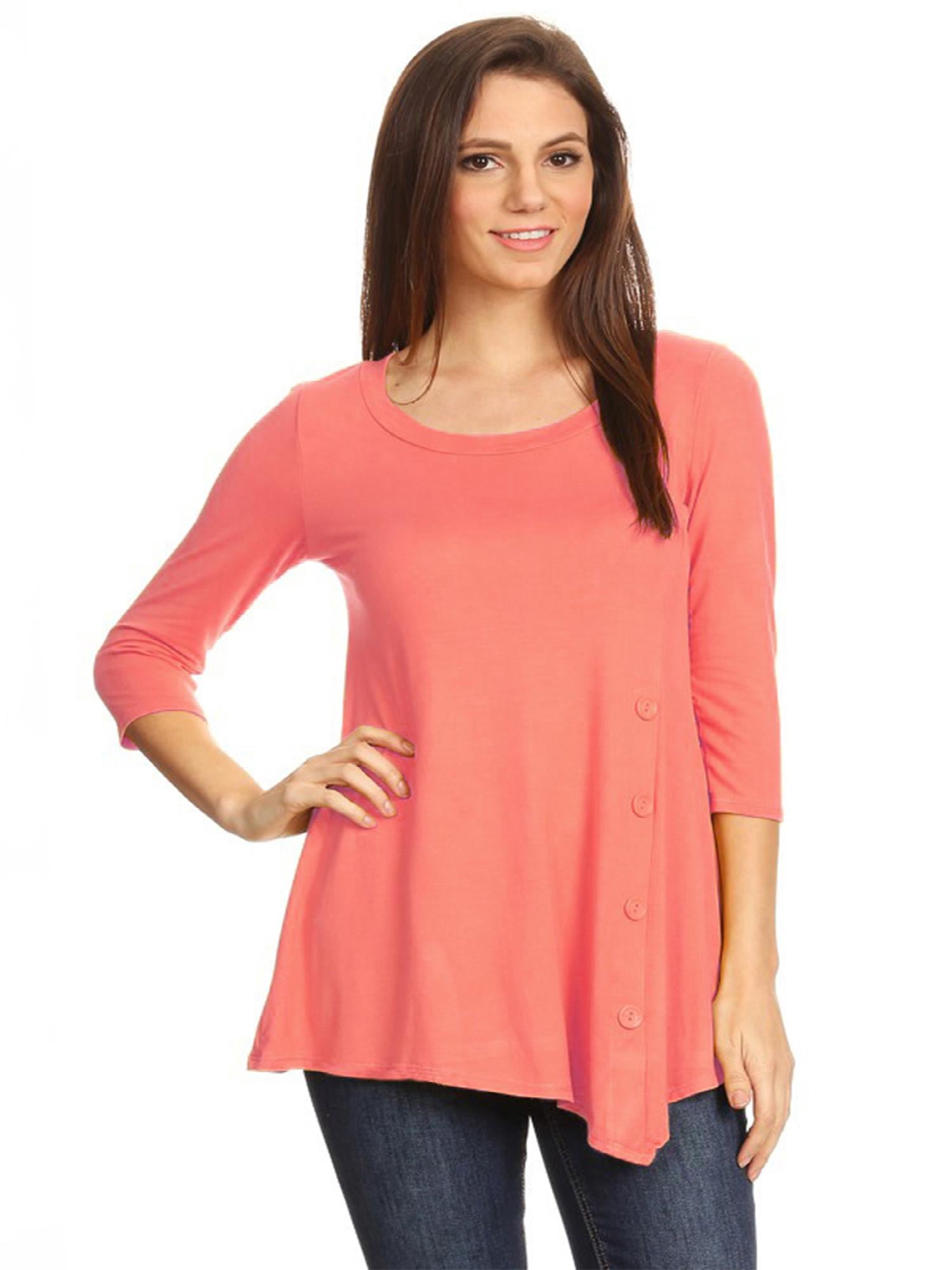 Women s Plus Size Solid Lightweight Button Trim Detail Casual Tunic Top Women s Plus Size Solid Lightweight Button Trim Detail Casual Tunic Top