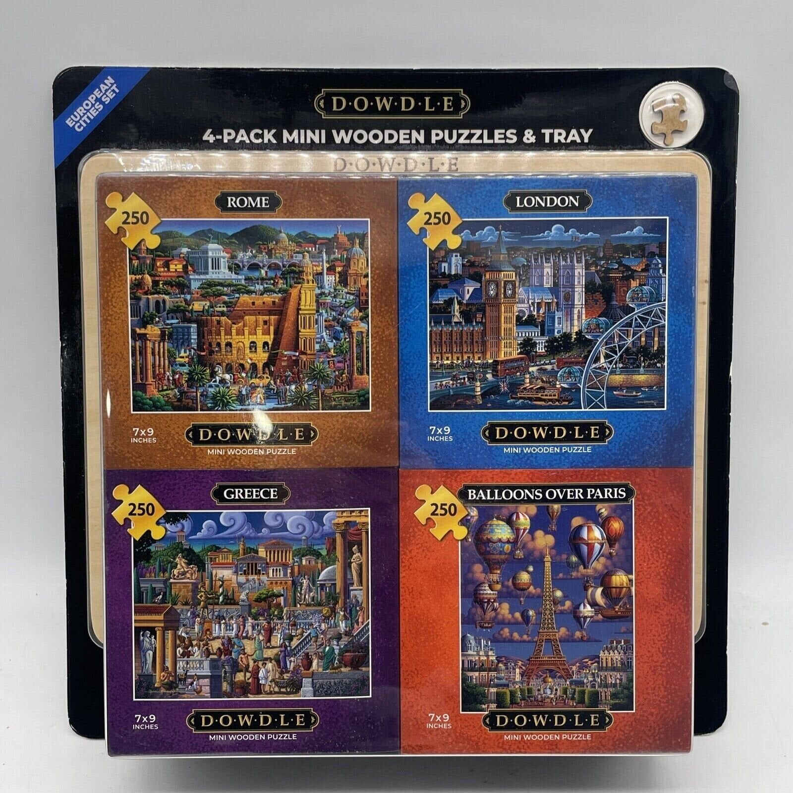 DOWDLE 4-Pack Mini Wooden Puzzles & Tray European cities set - Walmart.com