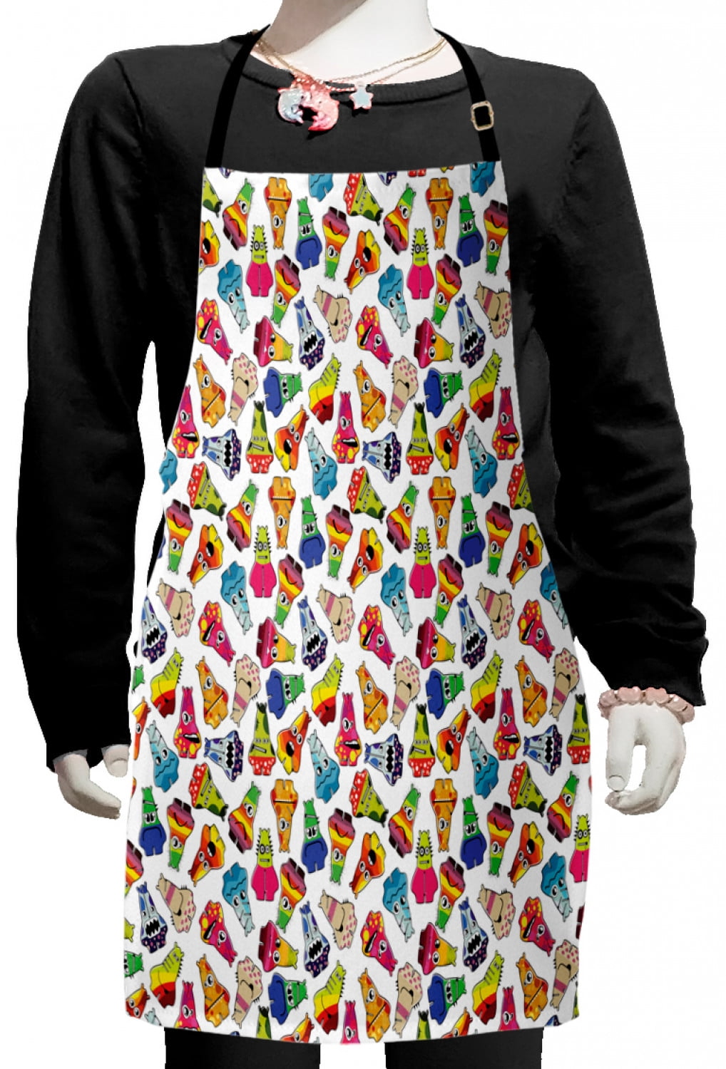 Funny Kids Apron, Playful Friendly Monsters Cartoon Characters with ...