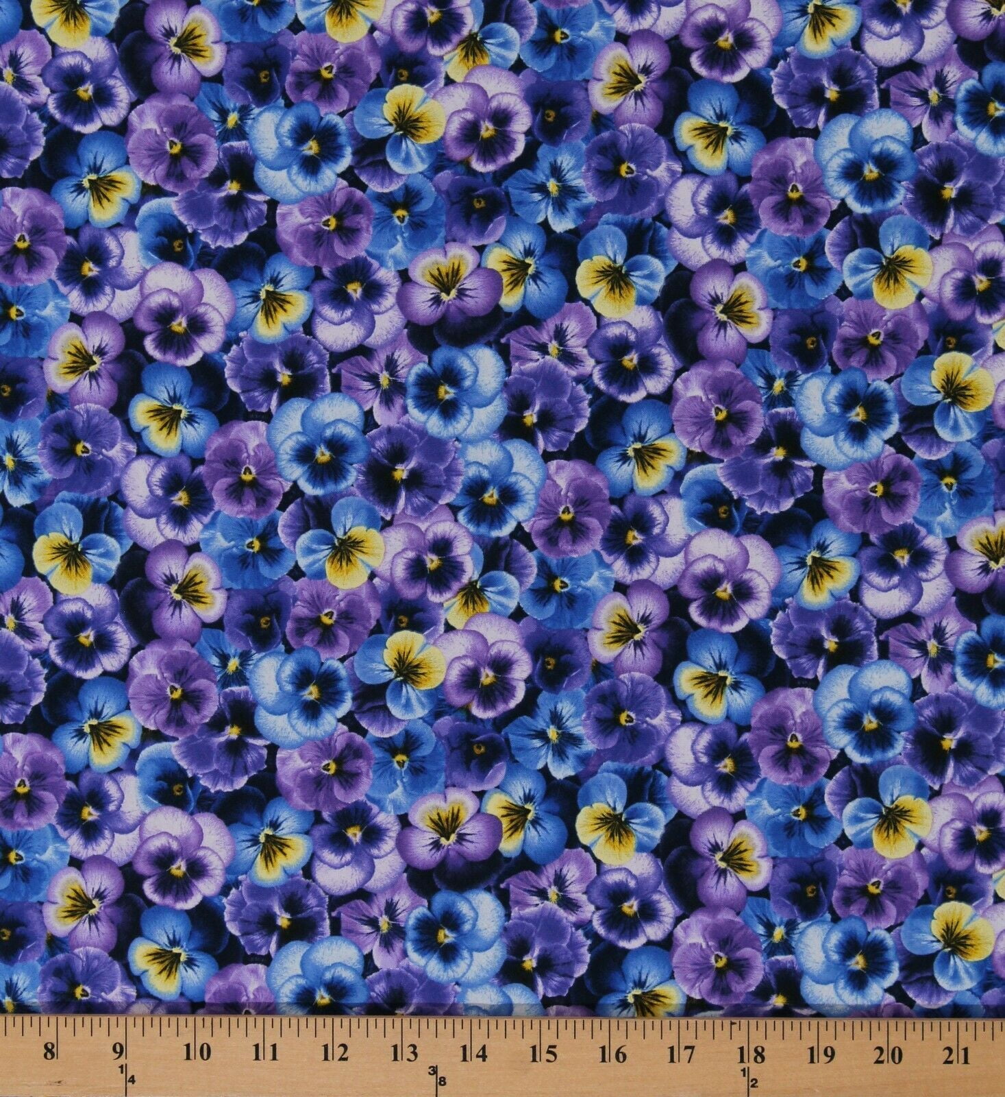 Cotton Pansies Pansy Flowers Floral Purple Blue Yellow Blossoms Cotton ...