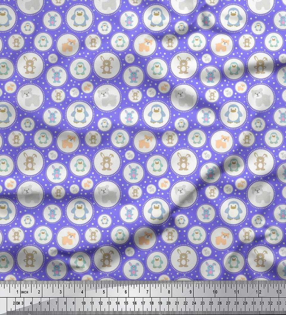 Soimoi Crepe Silk Fabric Star & Cute Animals Kids Printed Craft Fabric ...