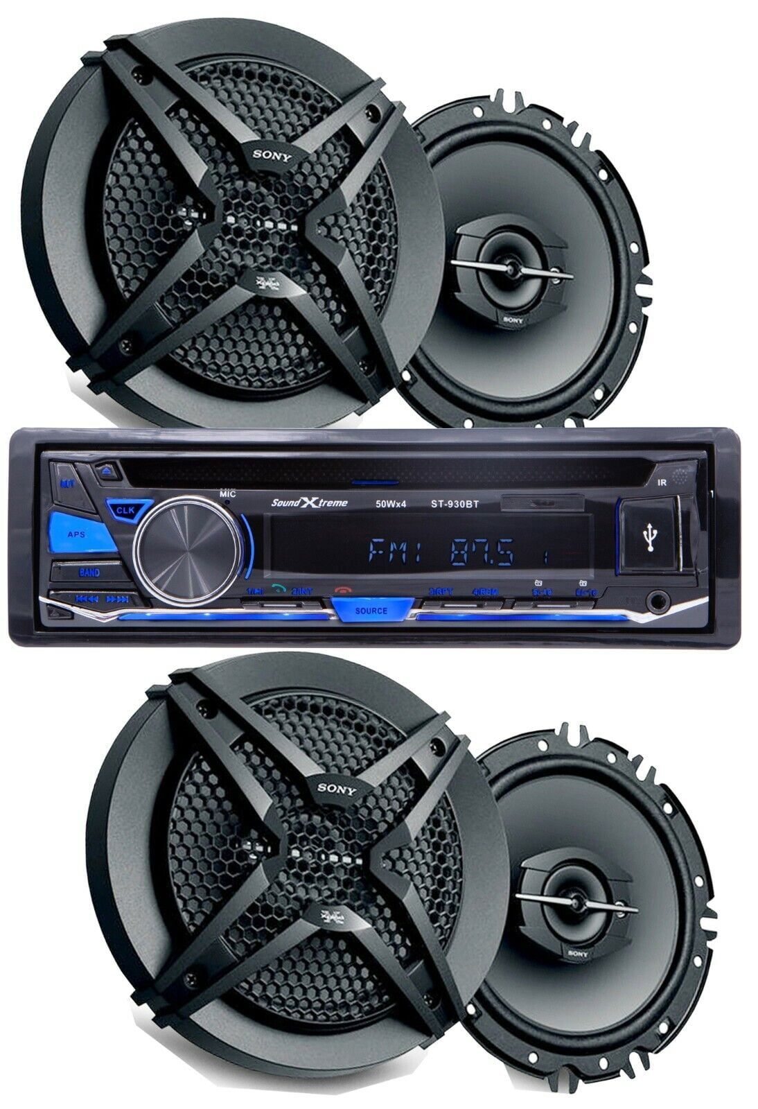 4x Sony 6.5" Speakers + SoundXtreme 1-DIN CD AM FM USB SD Bluetooth Car ...