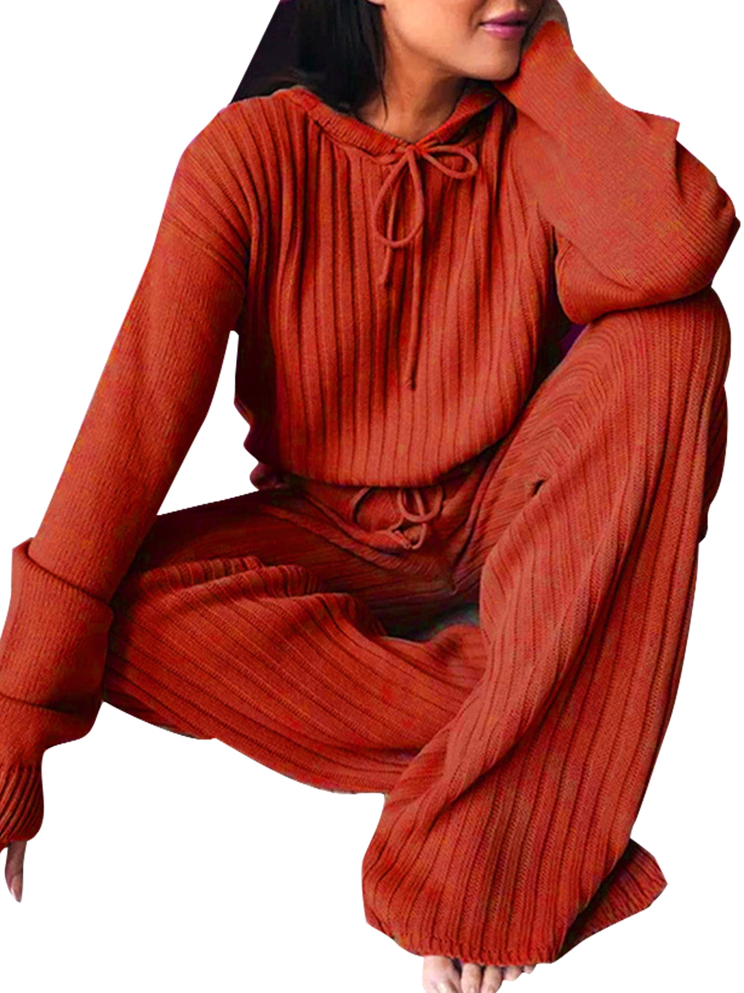 Mawclos Ladies Solid Color Loungwear Casual Fall Pjs Tops And Pants