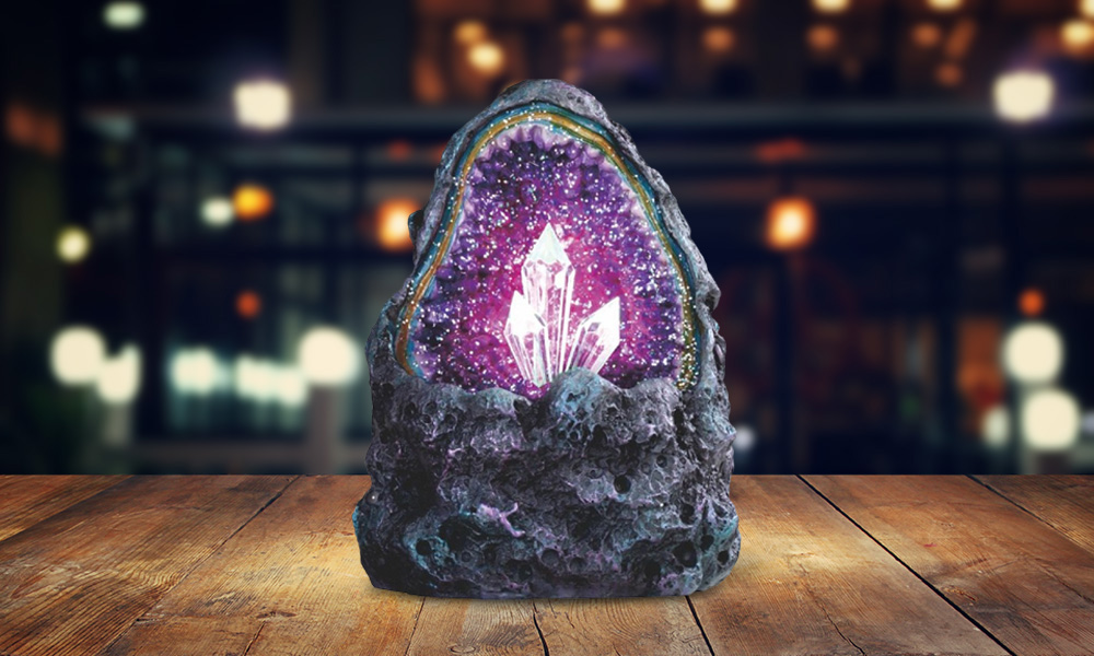 ICE ARMOR 5"H Faux Purple Faux Crystal Cave Rock Geode with LED Statue ...
