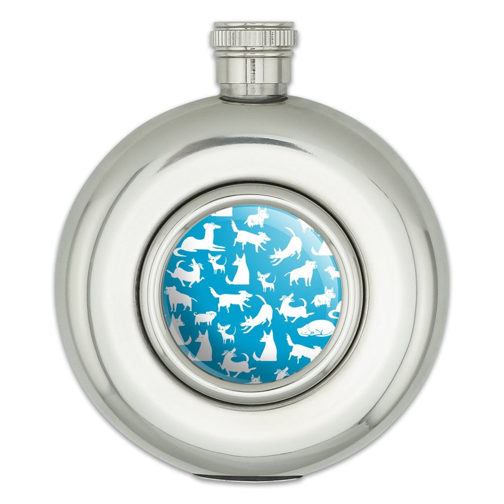 Dozens of Dogs Pattern Round Stainless Steel 5oz Hip Drink Flask ...