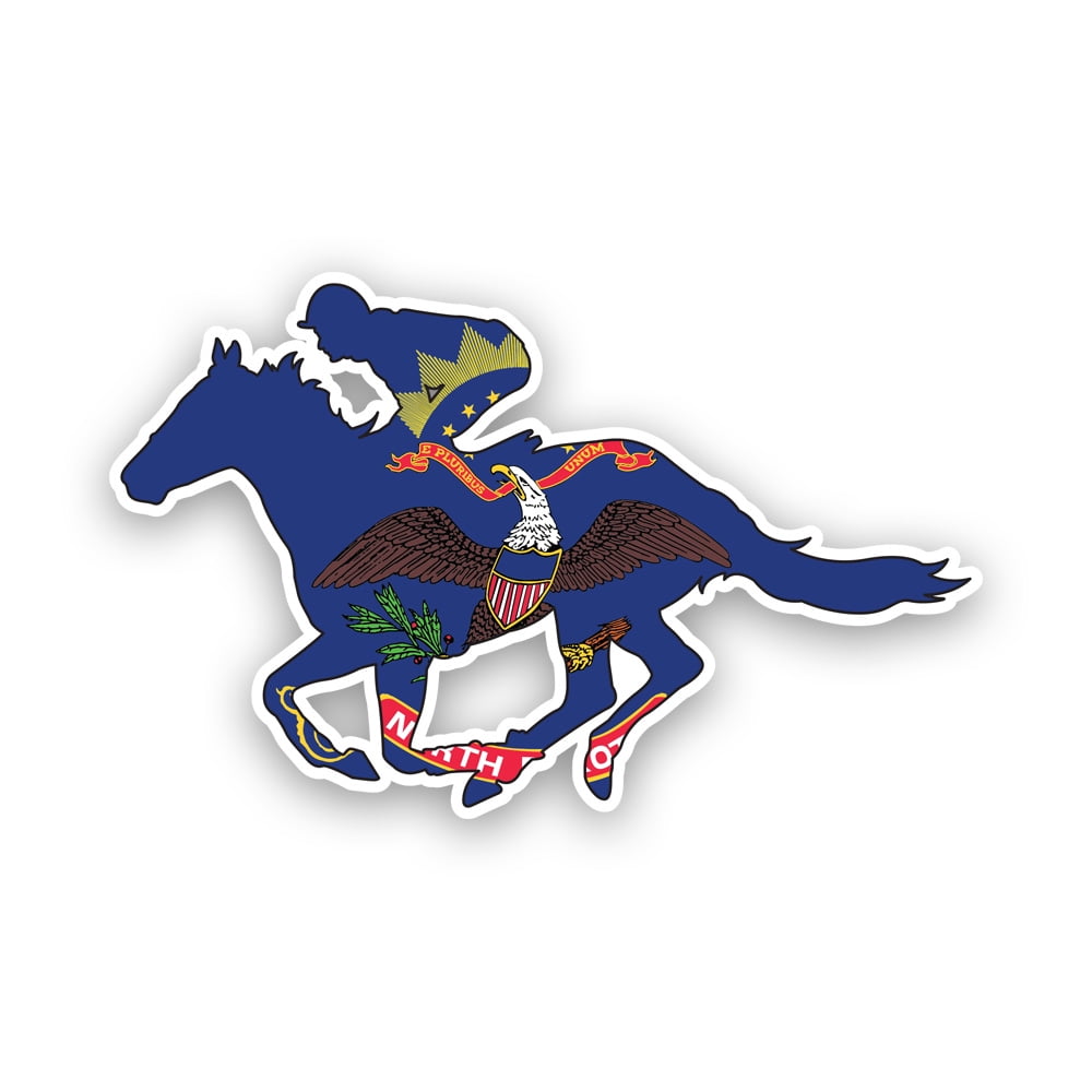 North Dakota ND Horse Racing State Flag Sticker Decal - Self Adhesive Vinyl - Weatherproof ...