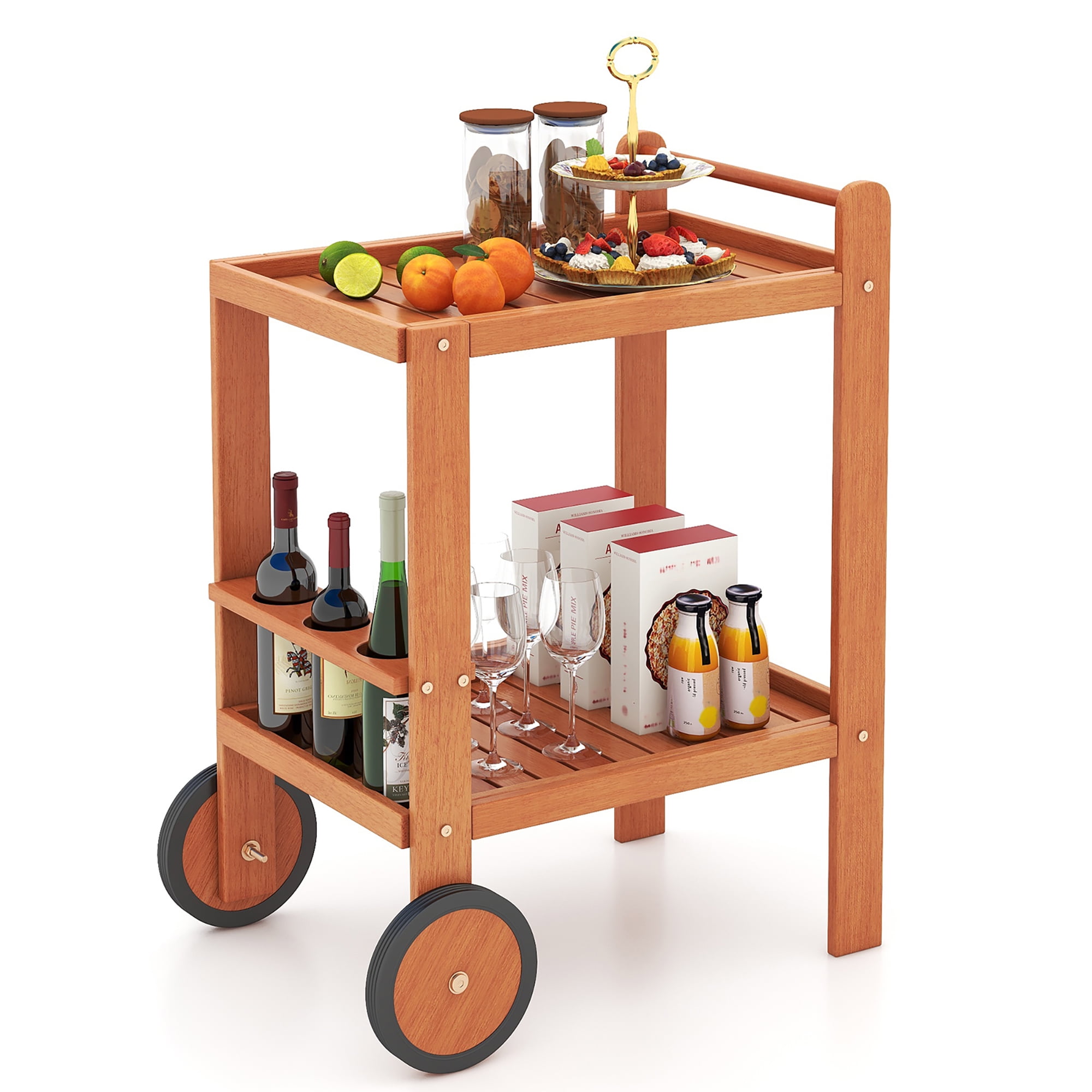 Click here for Gymax 2-Tier Indoor/Outdoor Wood Bar Cart W/ Wine... prices