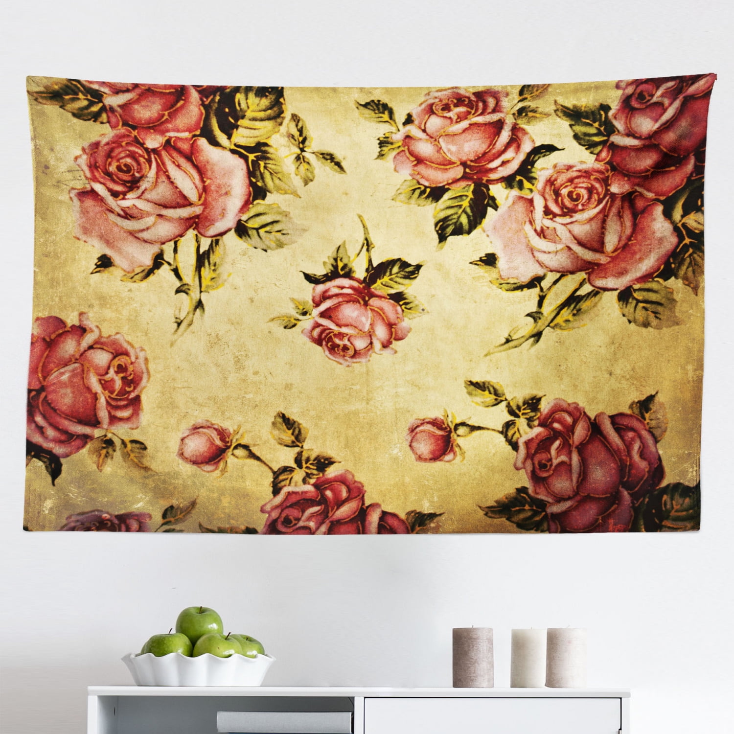 Rose Tapestry, Floral Nostalgic Collage of Old Latters and Roses Retro ...