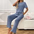 AherBiu Pajamas for Women Ribble Knitted 2 Piece Short Sleeve Pullover ...
