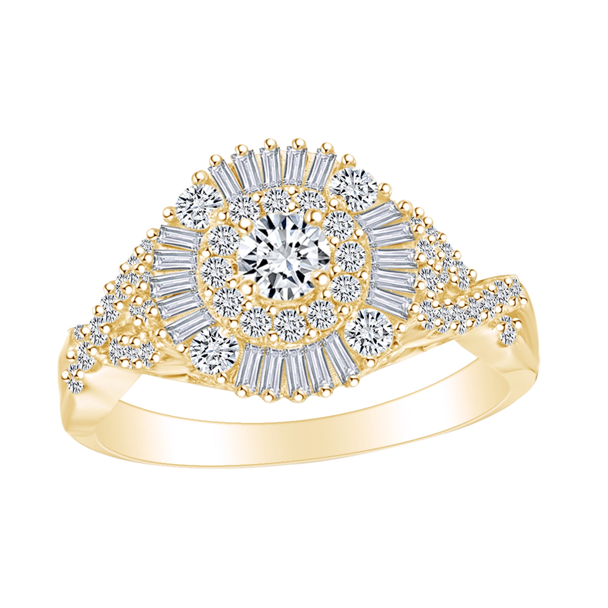 1 Carat (Ctw) Baguette & Round Shape White Natural Diamond Tri-Sides ...