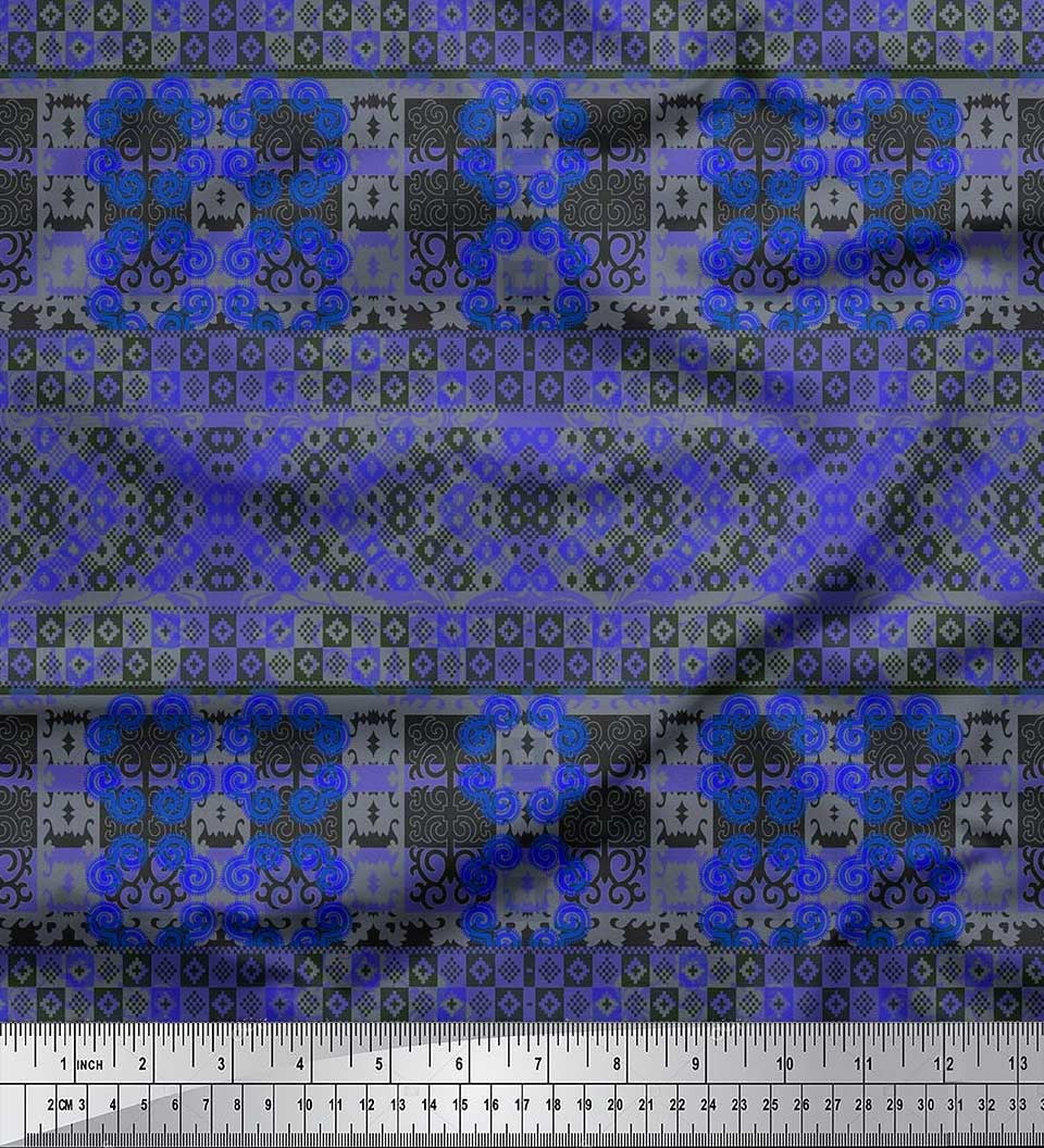 Soimoi Silk Fabric Check & Damask Ethnic Print Fabric by the Yard 42 ...