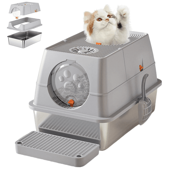 Furrbby XXL Stainless Steel Cat Litter Box with Lid for Pine Pellet ...