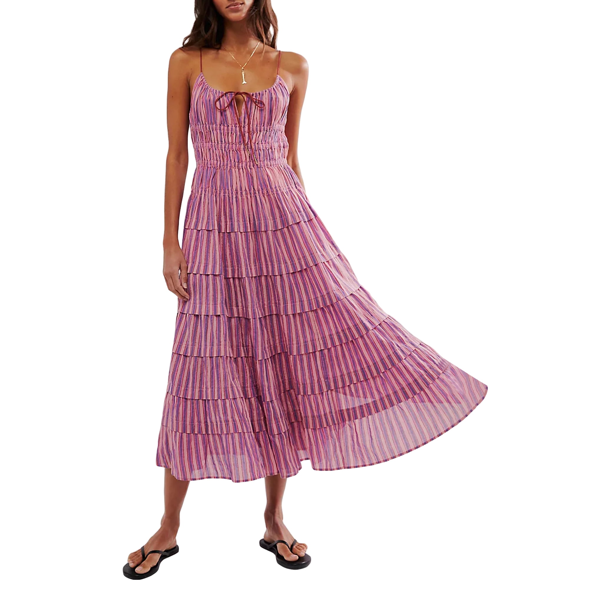 Click here for Gupgi Women Boho Striped Midi Dress Spaghetti Stra... prices
