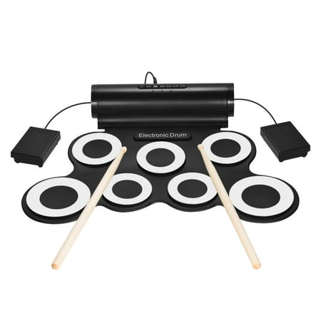 Portable Digital Stereo Electronic Drum Set 7 Silicon Pads USB Powered ...