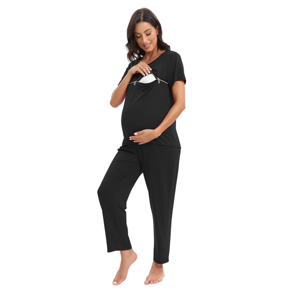 WBQ Women's Maternity Nursing Pajamas Set Zipper Breastfeeding ...