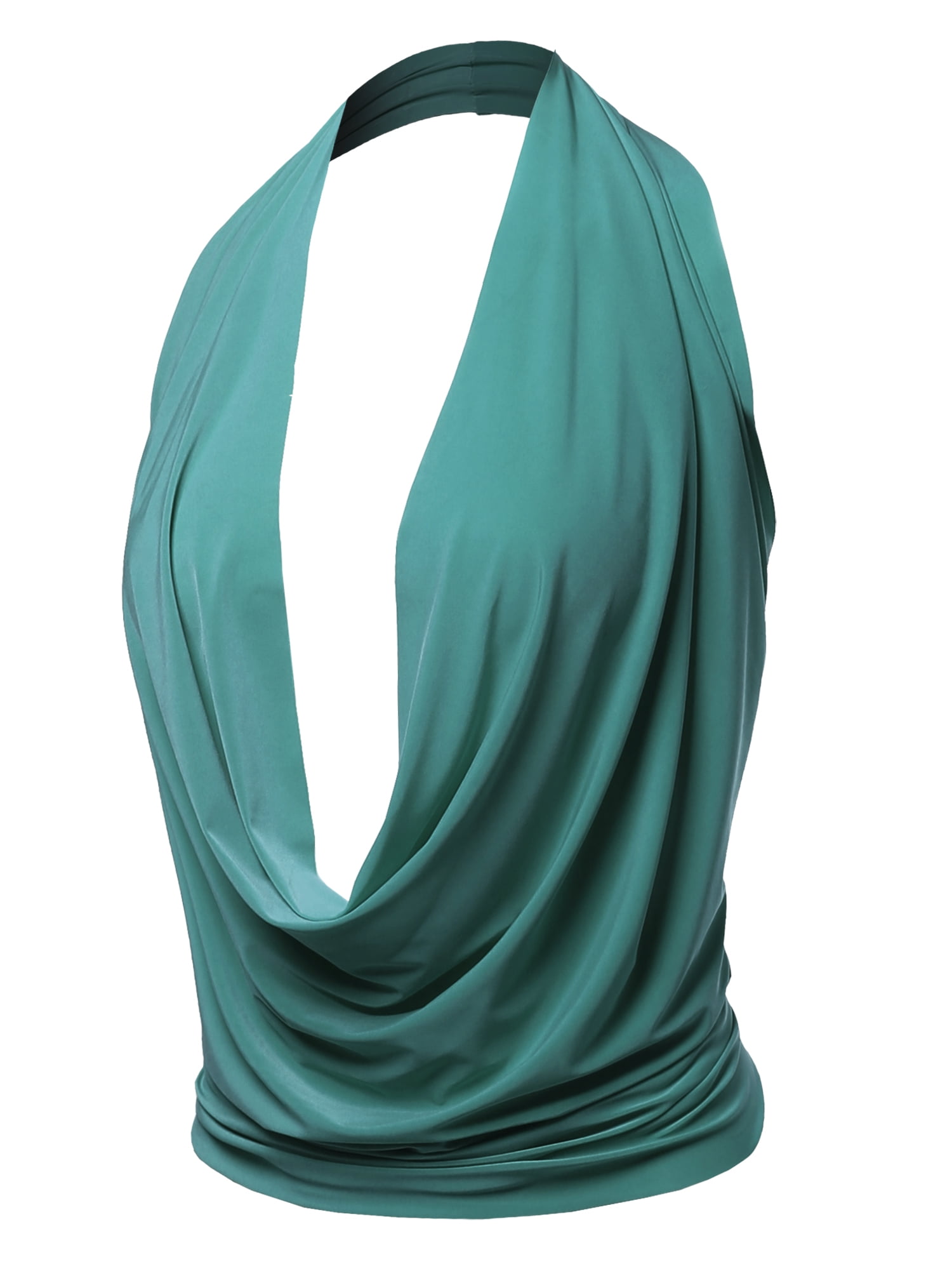 A2Y Women's Sexy Drape Front Deep V-Neck Cowl Neckline Halter Backless ...