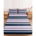 Cal.King Size Fitted Sheet Set - Navy Blue Purple Striped 3 Piece ...