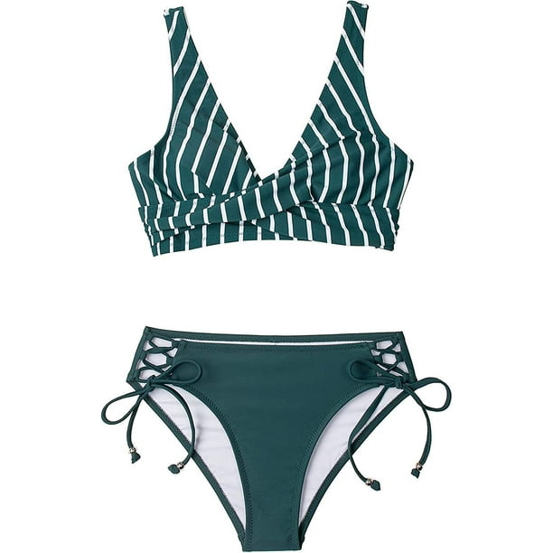 Womens Bikini Swimsuit Front Cross Lace Up Two Piece Bathing Suit