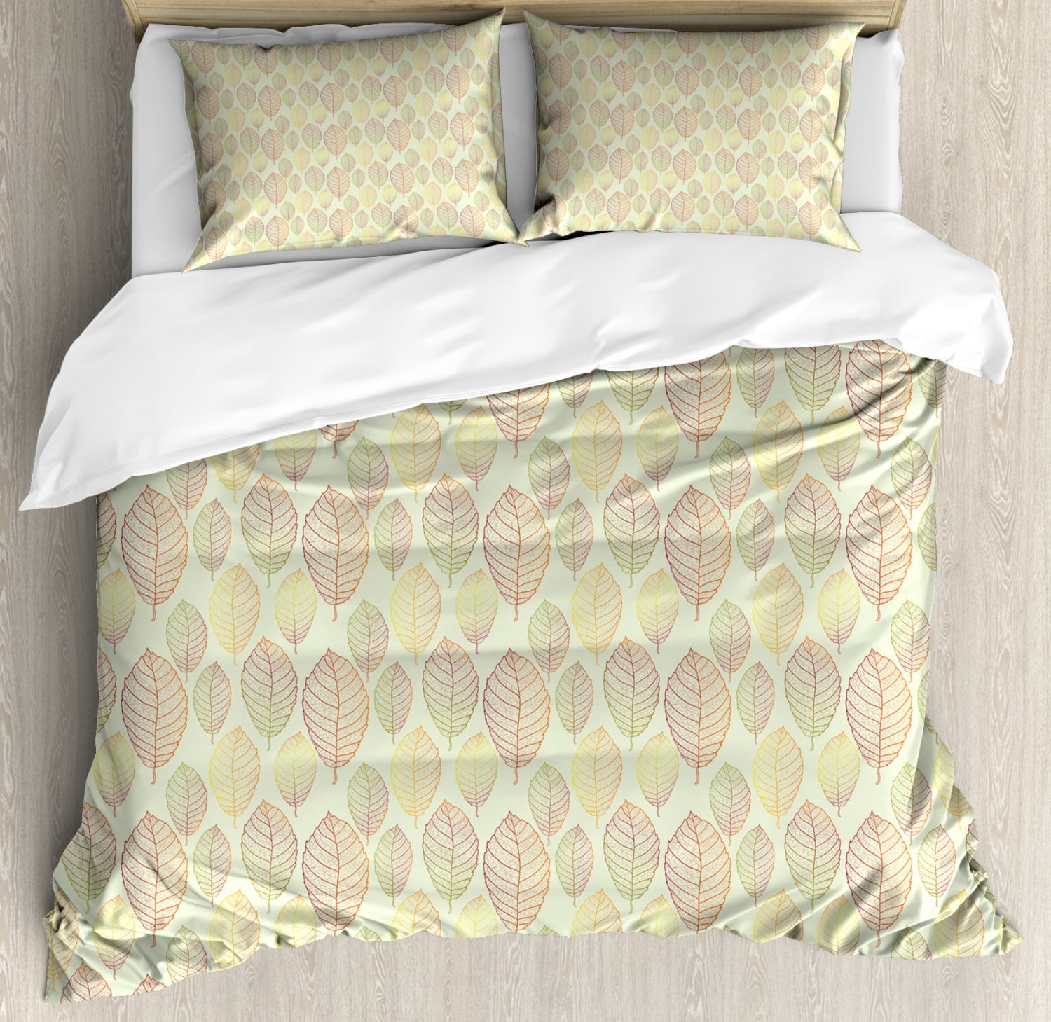 Muted Colors Duvet Cover Set Queen Size, Nature Themed Pattern of ...
