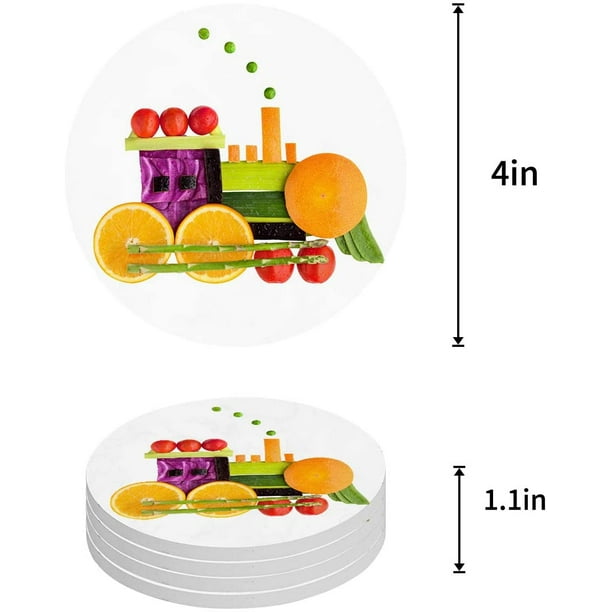 XDDJA Creative Fruits Truck Set of 6 Round Coaster for Drinks ...