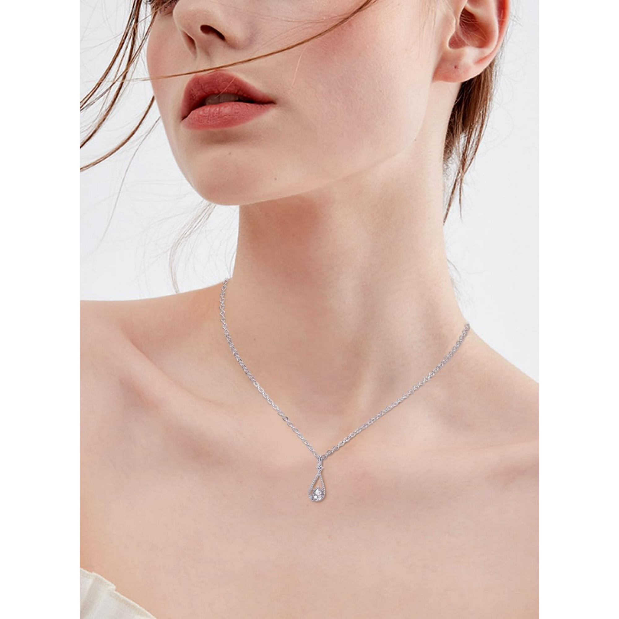 Click here for Nobrand 1 Pc Teardrop Pendant Necklace Clear Cubic... prices