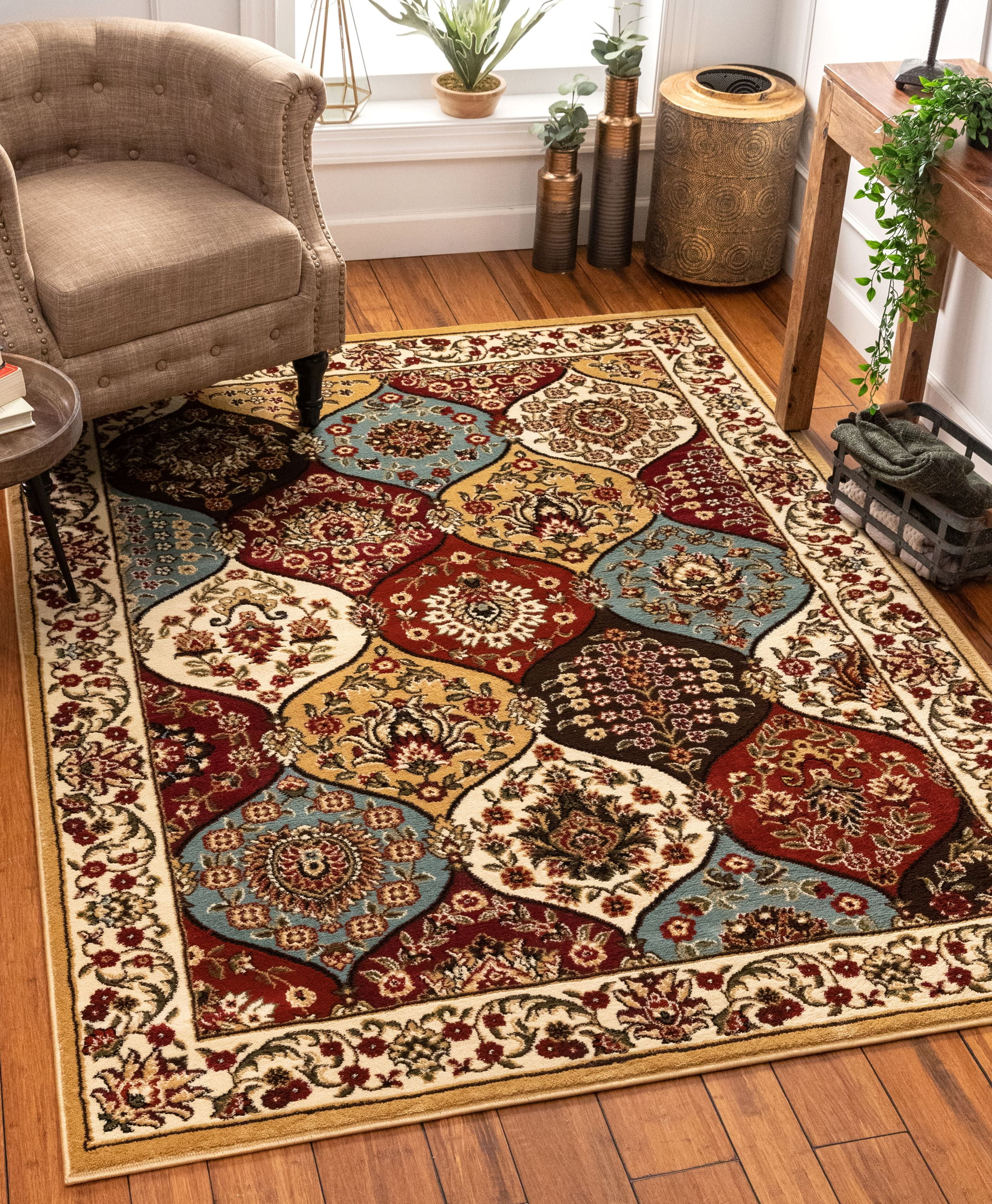 Dynasty Panel Oriental Floral Geometric Modern Casual Area Rug Easy to ...