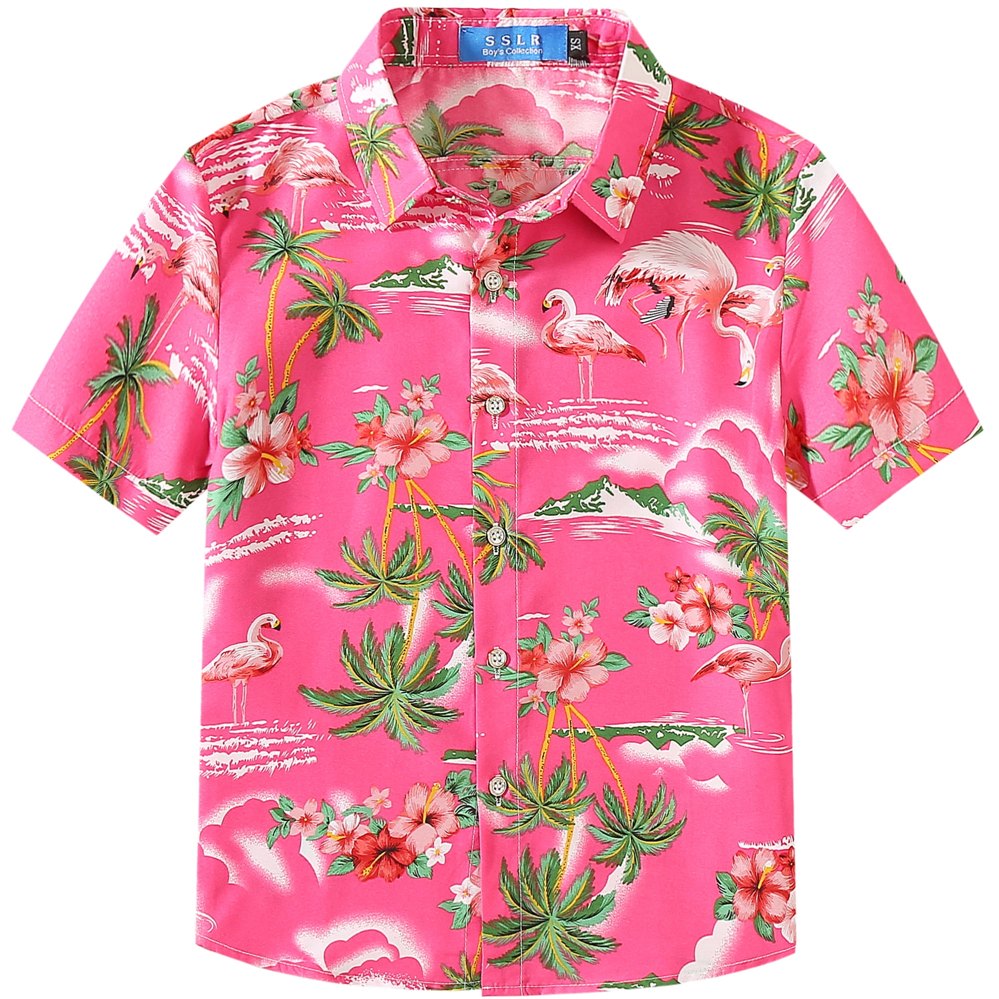 SSLR Big Boys Flamingos Hawaiian Shirt Button Down Shirt Short Sleeve ...