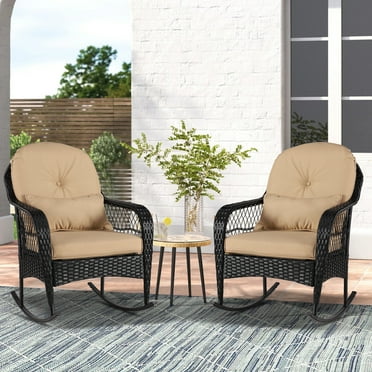 Jeco Black Resin Wicker Rocking Patio Chair Set of 2 - Outdoor Balcony ...