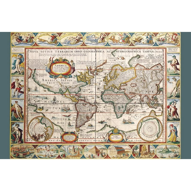 Antique World Map Discovery of America 1492 Latin Text Orbis ...