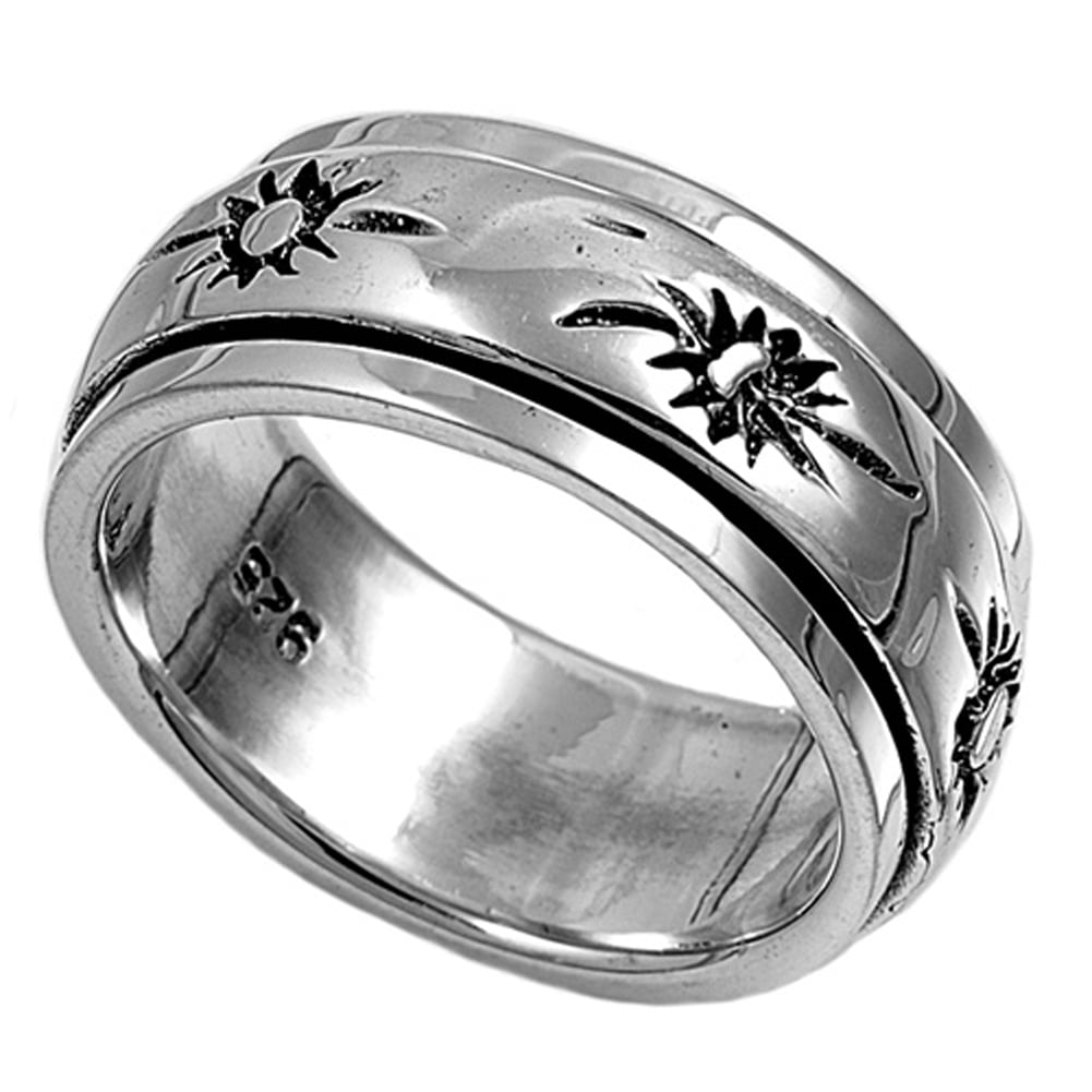 Sterling Silver Women s Men s Spinner Sun Ring Sizes 5 6 7 8 9 10 11