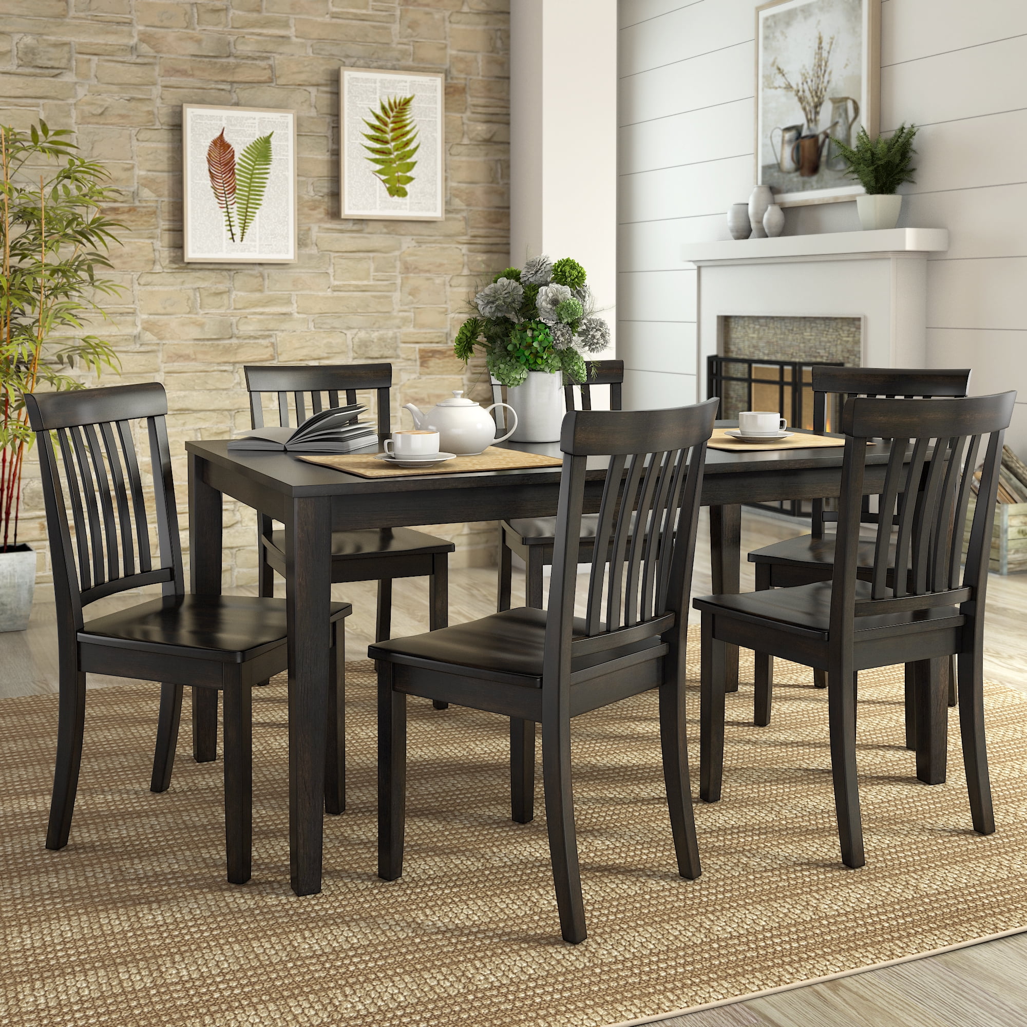 Lexington Large Wood Dining Set with 6 Mission Back Chairs, Black ...