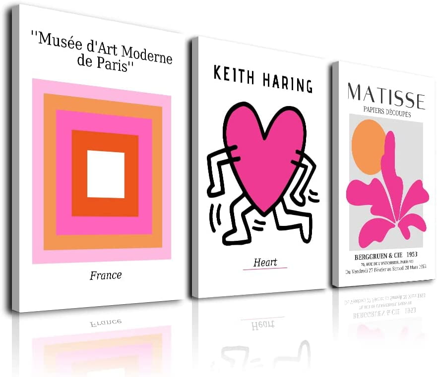 Matisse Wall Art Set of 3, Pink Orange Love Framed Canvas Matisse ...