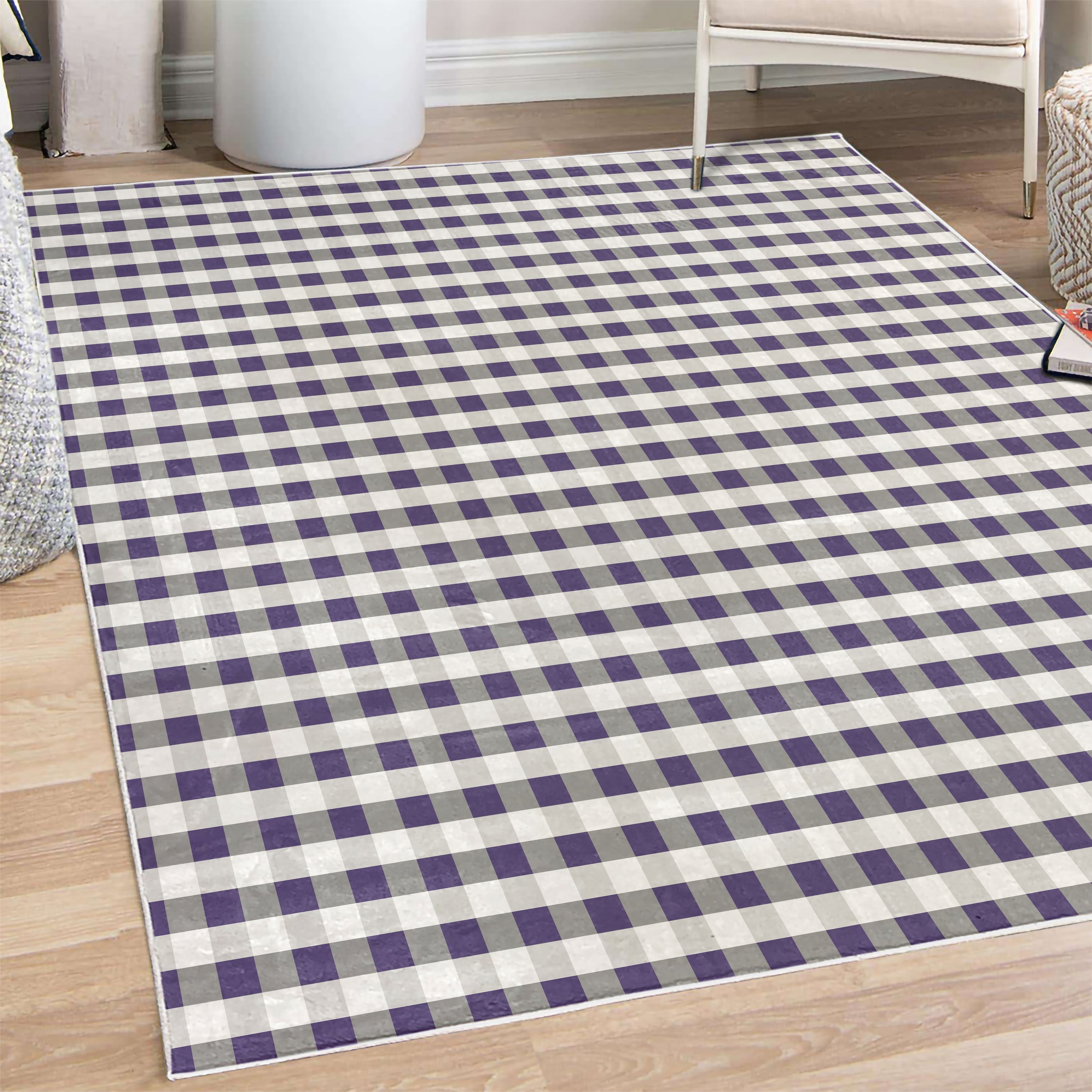 Checkered Decorative Rug, Monochrome Gingham Checks Classical Country ...