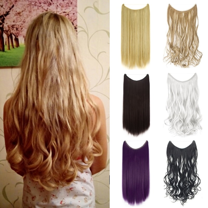 Women No Clip Transparent Fish Wire Hair Extensions Invisiable Line ...