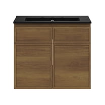 Cascade 24" Wall-Mounted Bathroom Vanity in Green Oak with Black 3-Hole ...