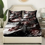 Gothic Bed Sheets Dragon Bedding Set Fantasy Castle Dark Sky Fitted ...