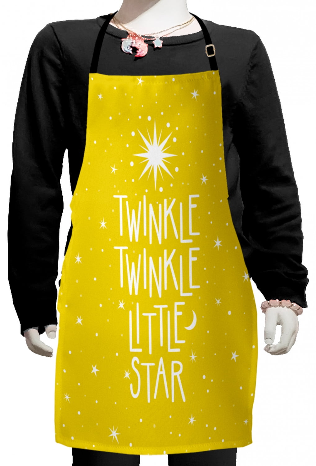 Saying Kids Apron, Doodled Bursting Pointy Stars Crescent Moon Twinkle ...