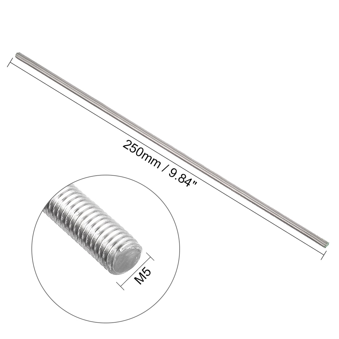 M5 x 250mm Fully Threaded Rod 304 Stainless Steel Right Hand Threads ...