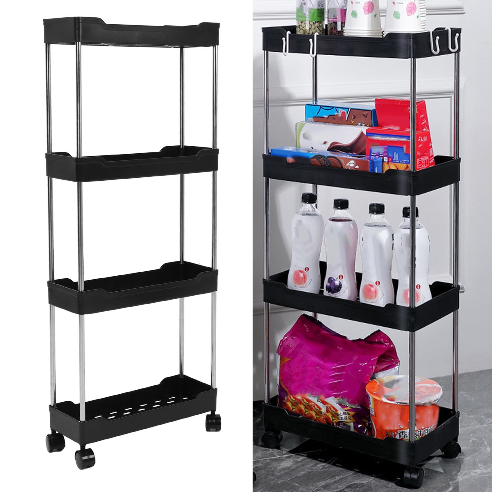 4 Tier Slim Storage Cart with Mesh Baskets, Easy Glide Wheels, Ideal ...