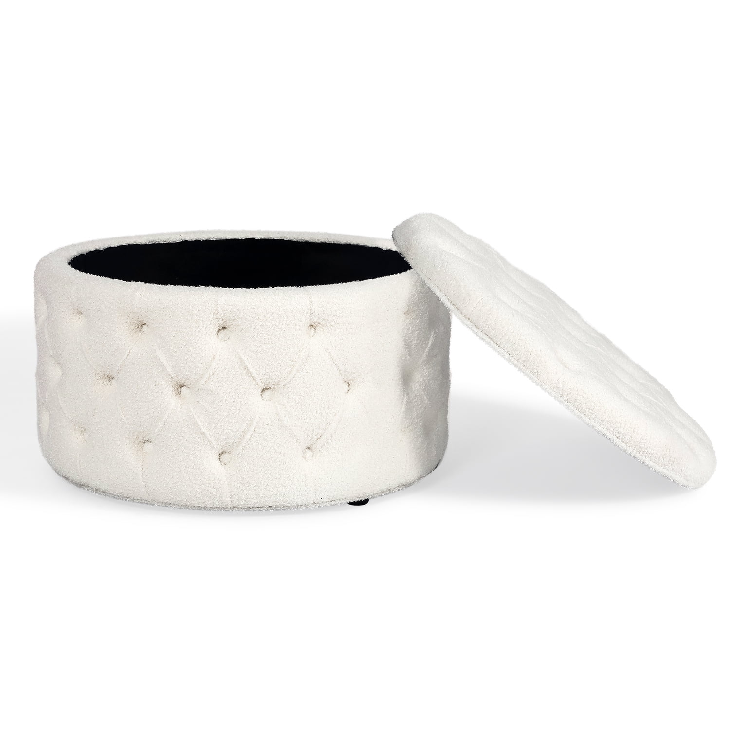 Homebeez Round Storage Ottoman Button Tufted Footrest Stool Coffee ...