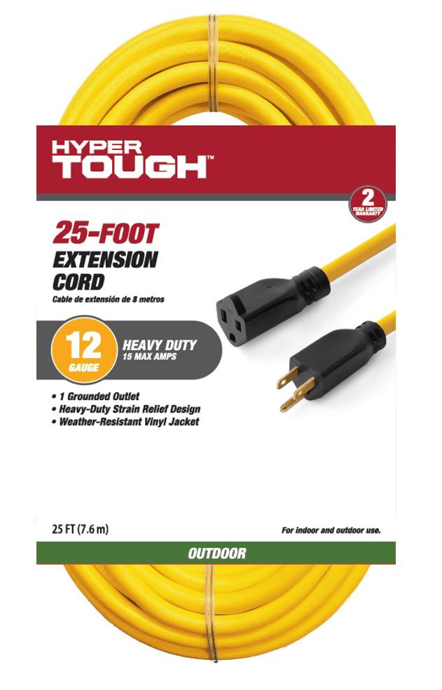 Hyper Tough Heavy Duty 12/3 25ft Extension Cord With Weather Resistant ...