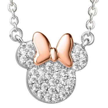Disney Women's Crystal Sterling Silver Minnie Mouse Pendant, 18" Chain ...
