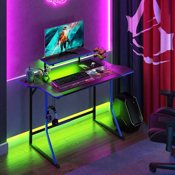 Bestier 47 inch Gaming Desk with RGB LED Lights Airplane Style Home ...