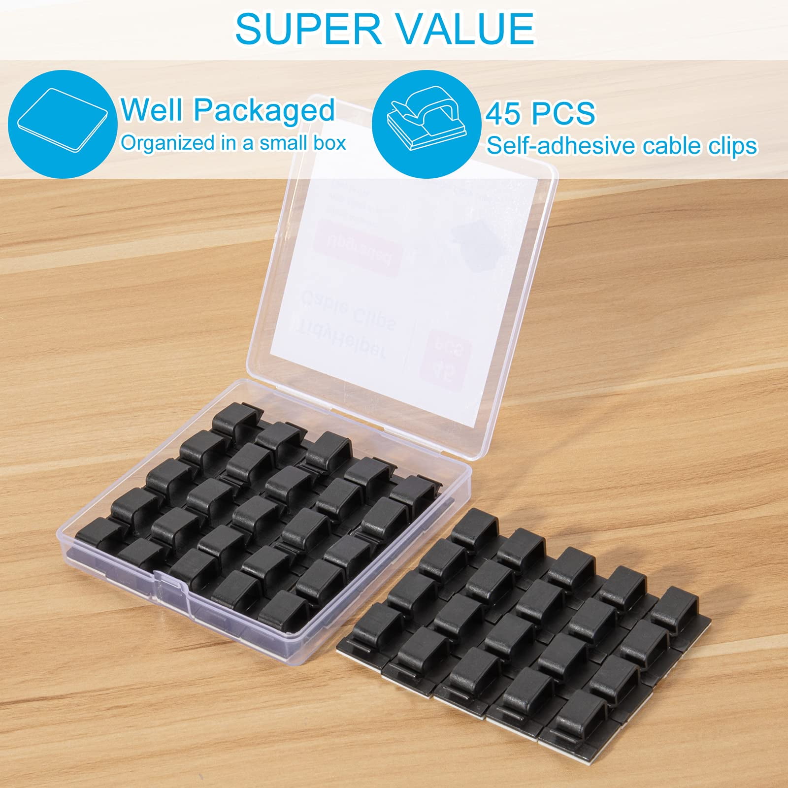 Large Adhesive Cable Clips (45 PCS, Black), Upgraded Wire Clips For ...
